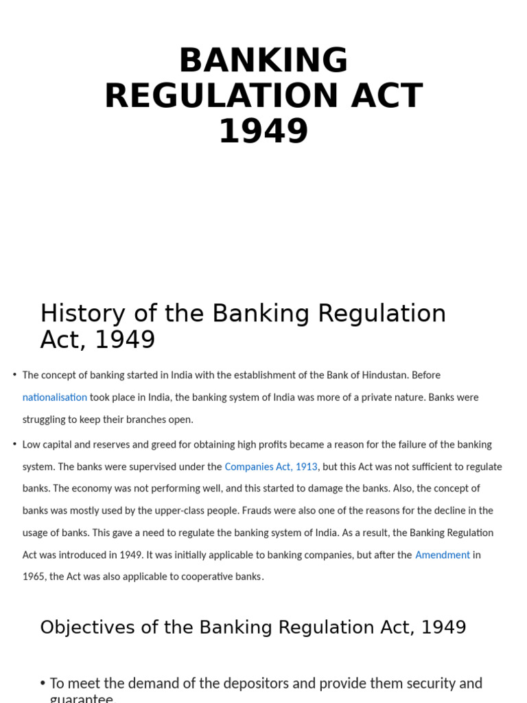 BANKING REGULATION ACT 1949 v1 | PDF | Banks | Loans