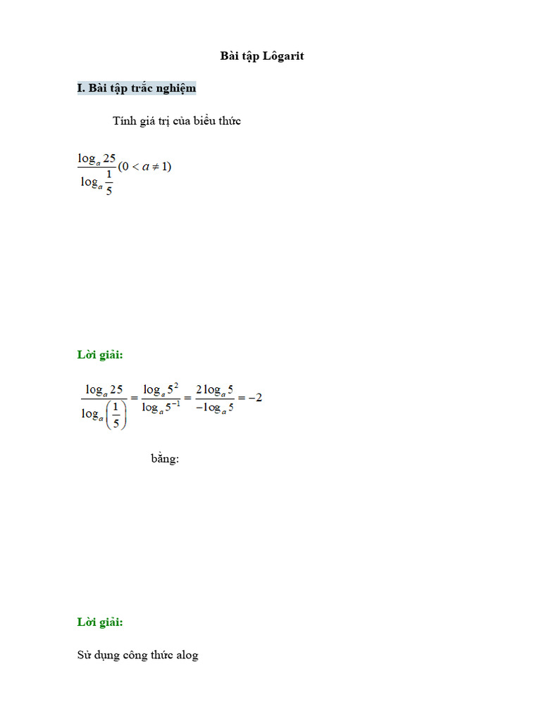 50 Bai Tap Logarit Toan 12 Moi Nhat | PDF