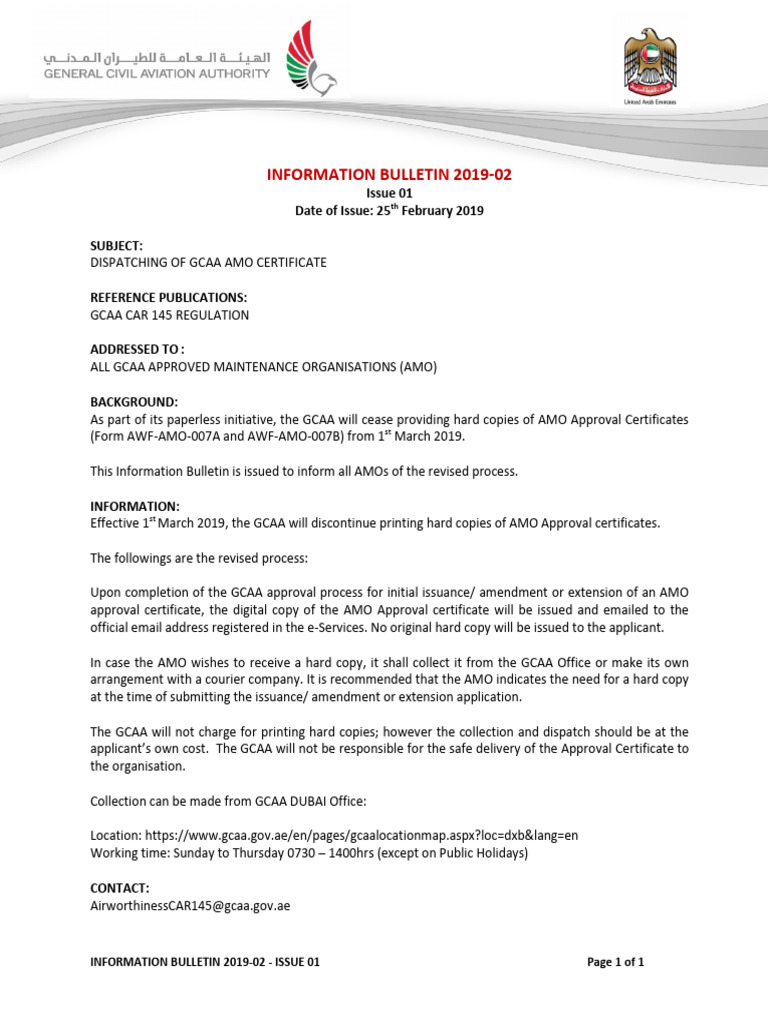 Information Bulletin 2019-02 - Dispatching of Gcaa Amo Certificate ...