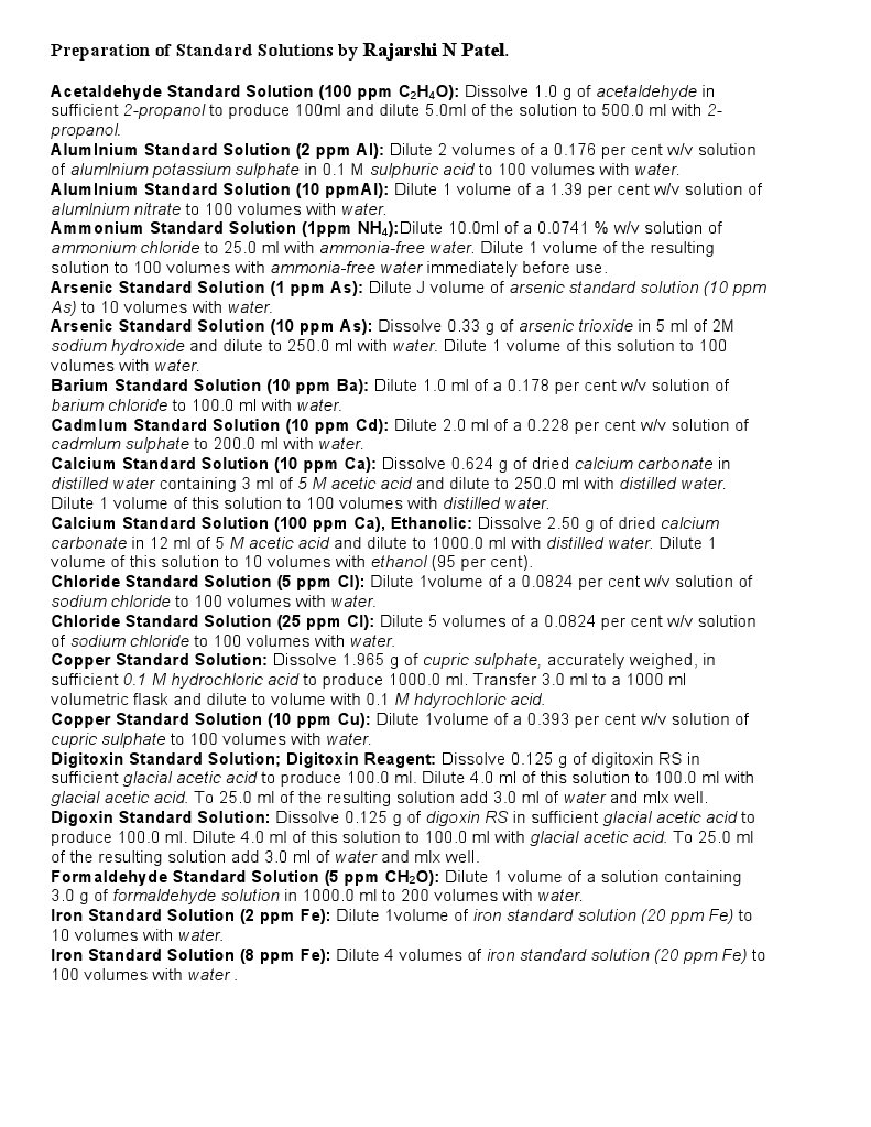 Preparation Of Standard Solutions Pdf Mass Concentration Chemistry