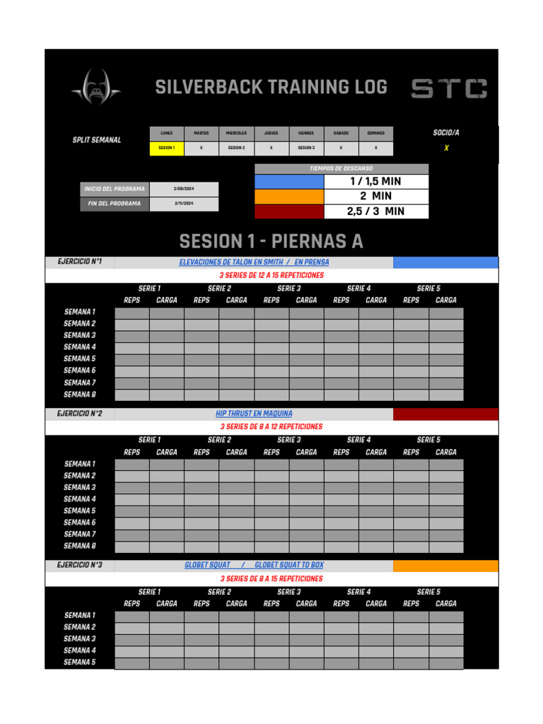 3 Women Silverback Training Log - Programa 3 Dias | PDF | Entrenamiento ...
