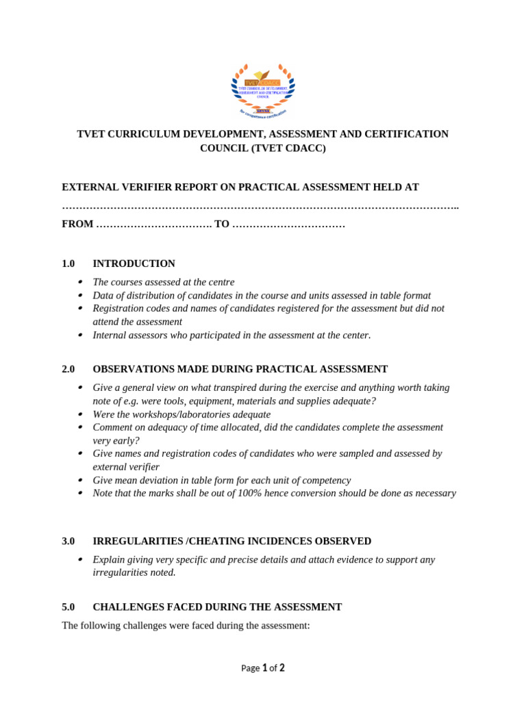 External Verifier's PA Report Template | PDF | Business