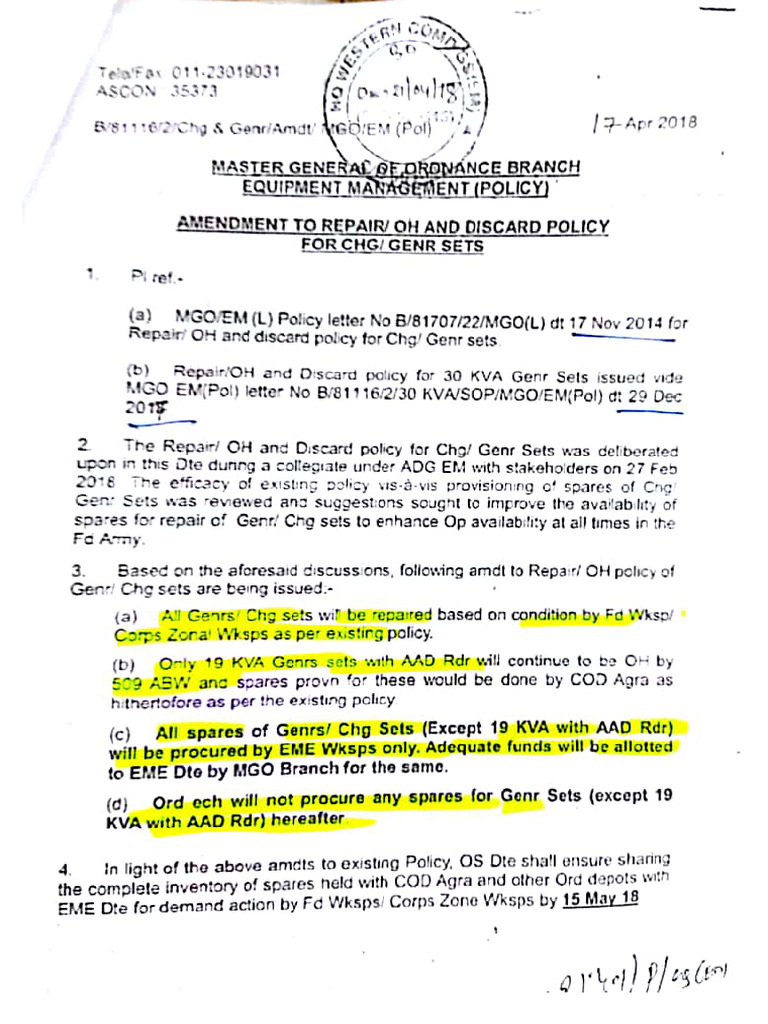 Discard Policy of Gen Set | PDF