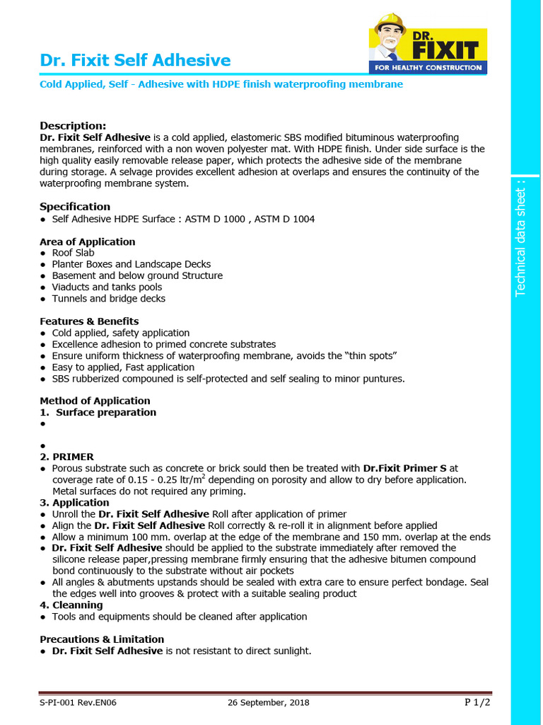 TDS Self Adhesive BSSL Rev.06 26-9-18 | PDF | Concrete | Adhesive