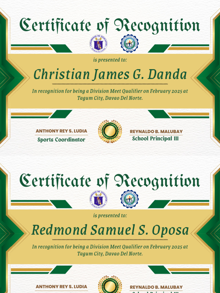 Green and Gold Modern Pattern Recognition Certificate | PDF