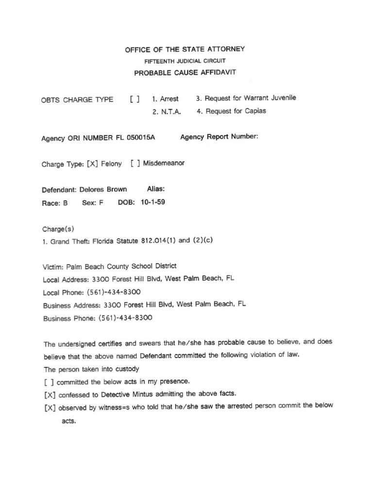 Delores Brown Probable Cause Affidavit | PDF | Language Arts ...