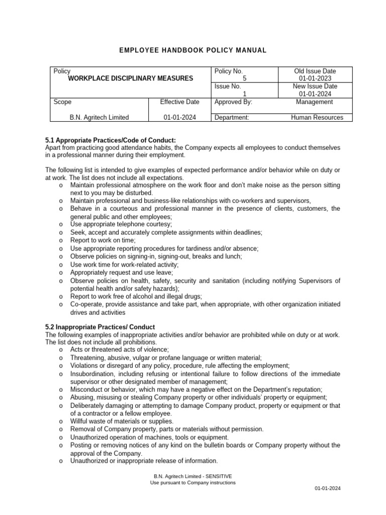 5 Workplace Disciplinary Measures | PDF | Smoking | Crimes