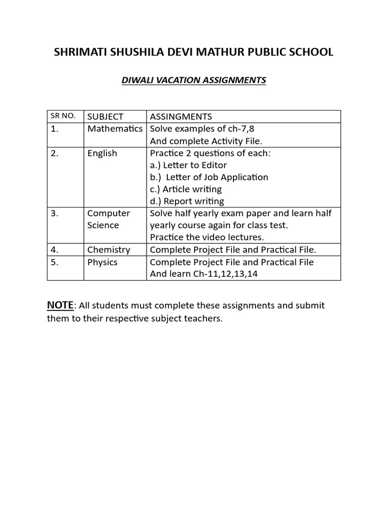 Diwali Assingment Sheet 2024 | PDF