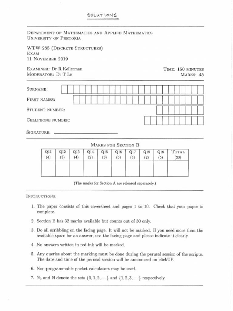 WTW 285 Exam (2019) (Solutions) | PDF