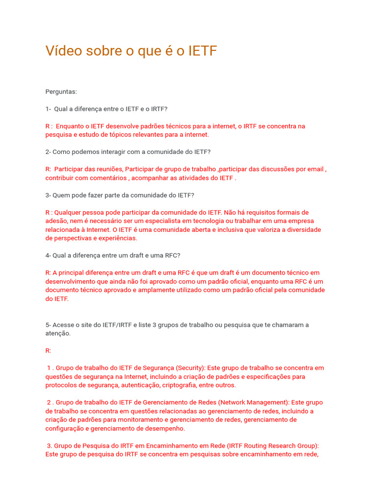 Vídeo Sobre o Que É o IETF | PDF | Computadores