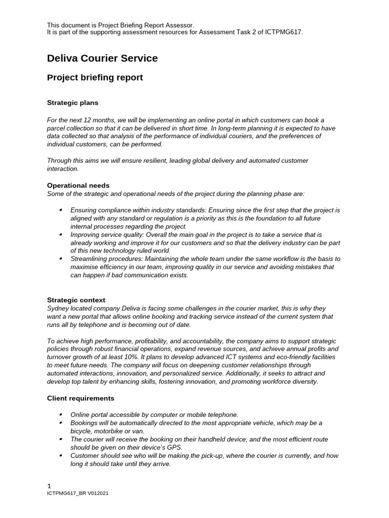 Deliva Courier Service Project Briefing | PDF | Privacy | Courier