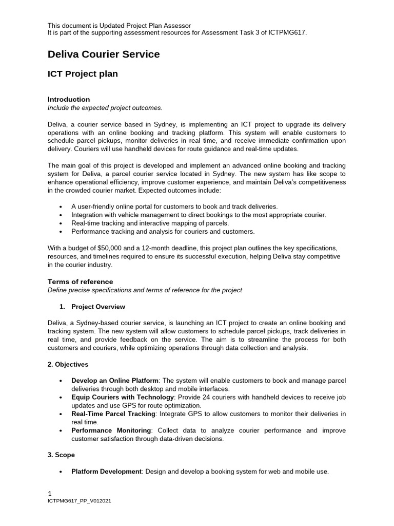 Deliva Courier ICT Project Plan | PDF | Usability | Systems Engineering