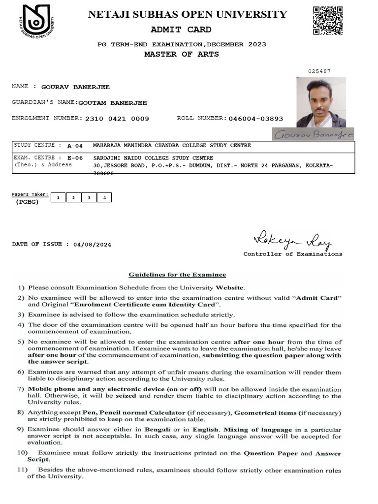 Admit Card | PDF