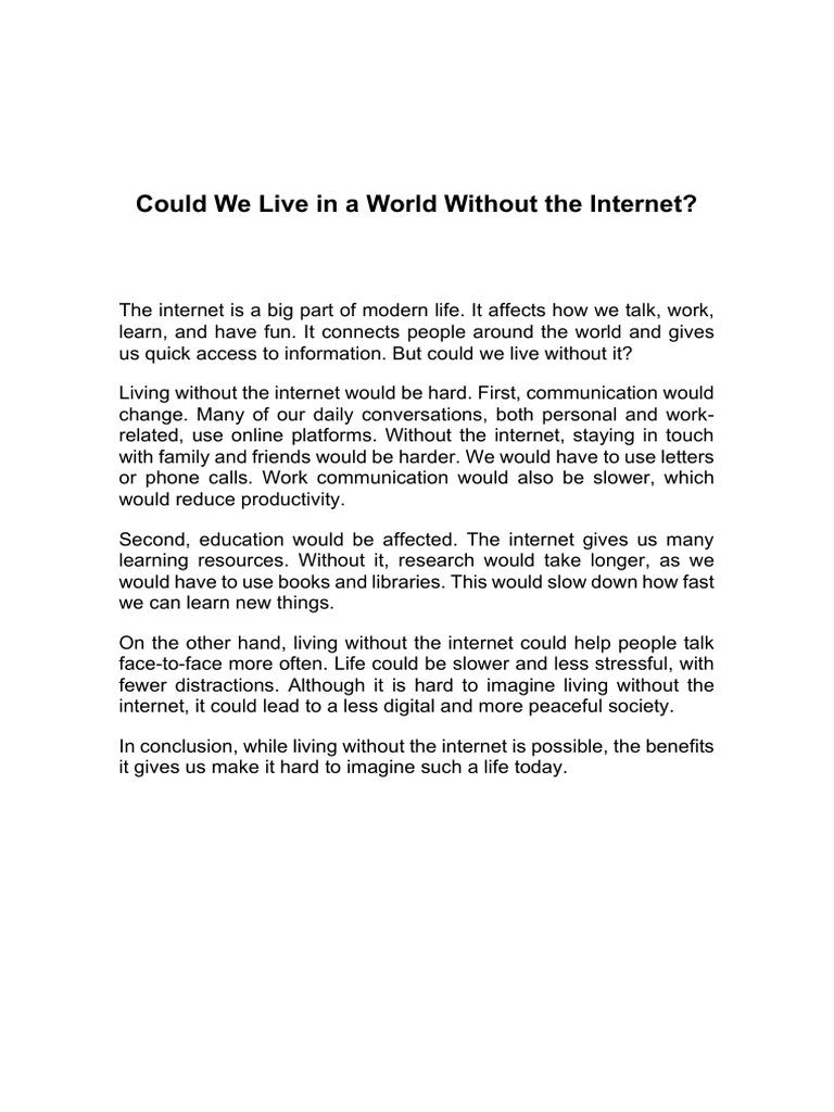 Could We Live in A World Without The Internet | PDF