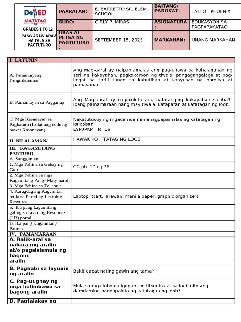 Esp 3 q1 w3 Day 5 | PDF