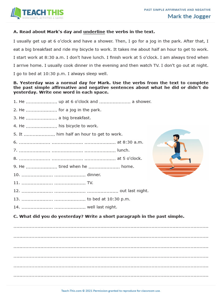 Simple Past Activity - Mark The Jogger | PDF | Language Families | Syntax