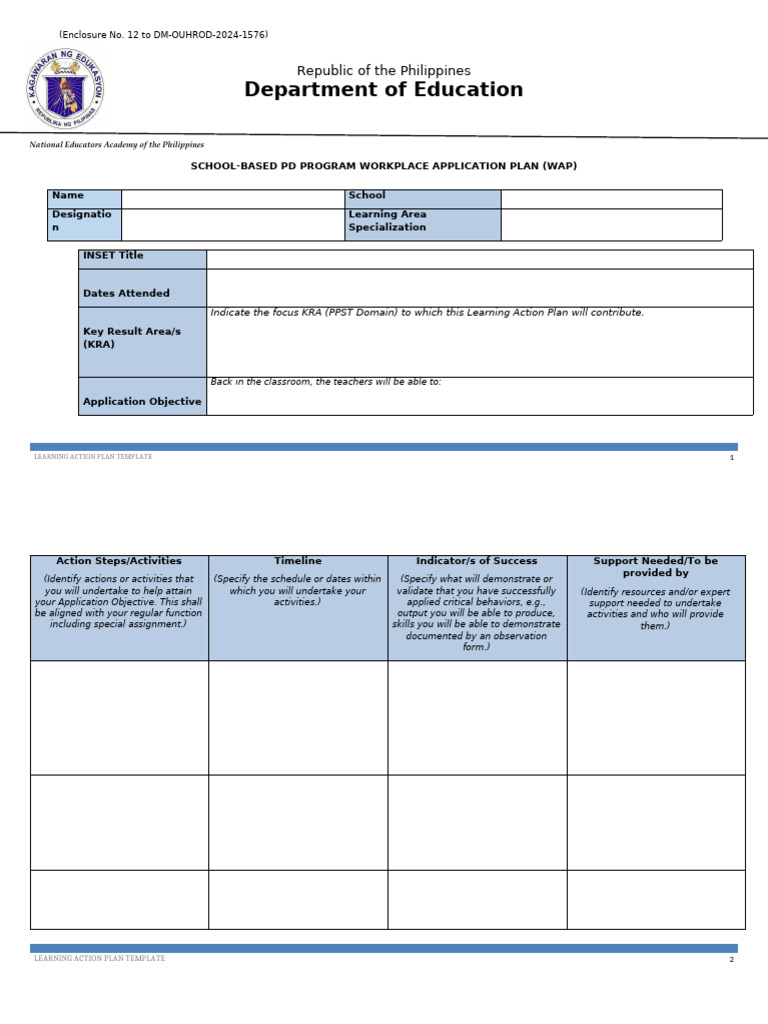 Teacher Workplace Application Plan Sample | PDF | Learning | Cognition