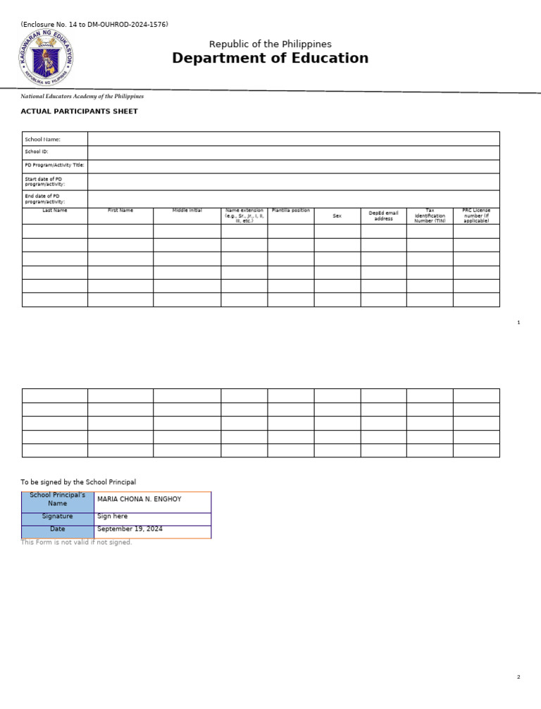 Enclosure No. 14 Actual Participants Profile Sheet | PDF