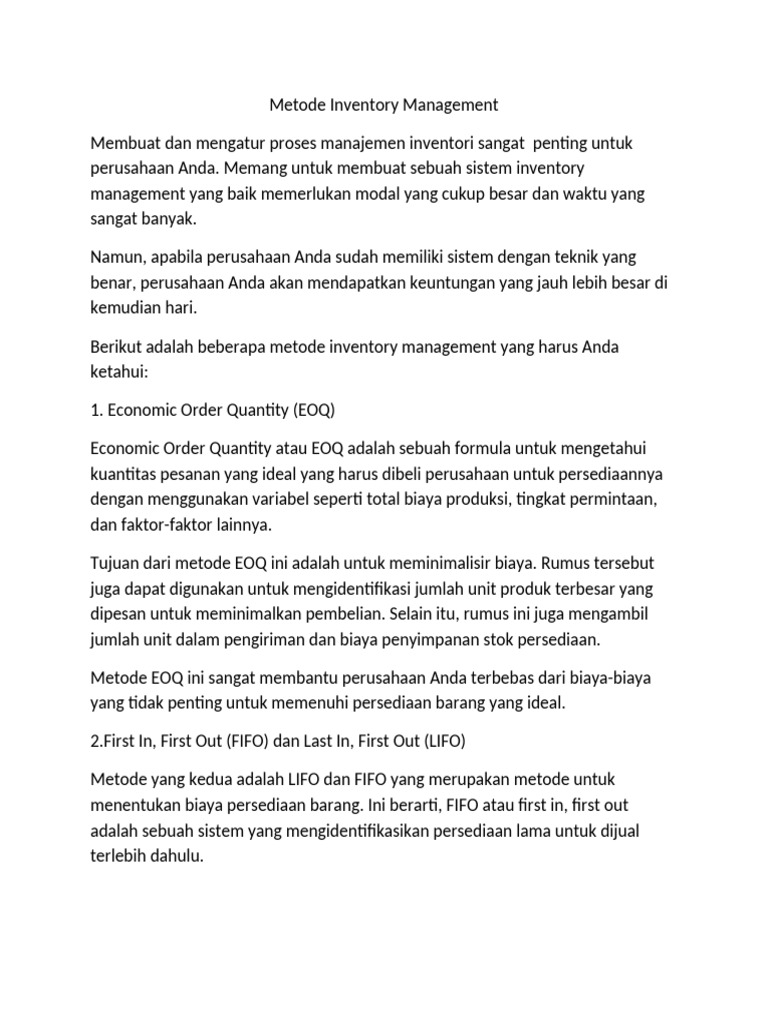 Metode Inventory Management | PDF