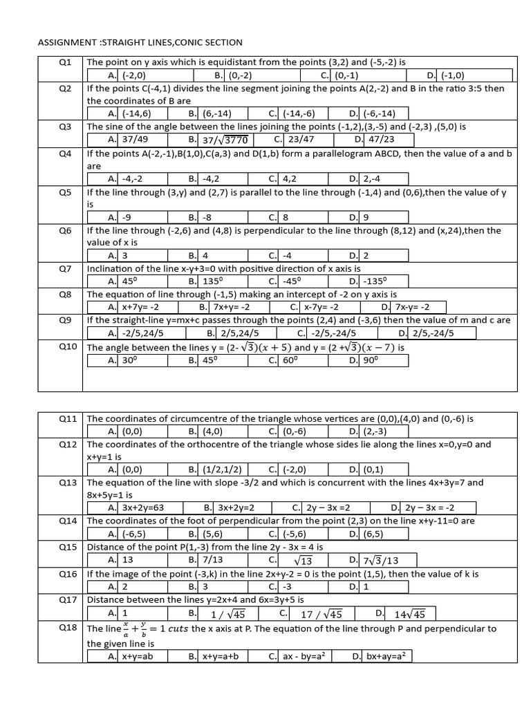 Assignment Straight Lines | PDF | Ellipse | Circle