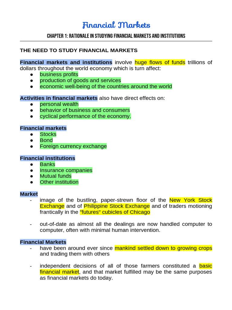 Financial Markets - Chapter 1 | PDF | Financial Markets | Investing