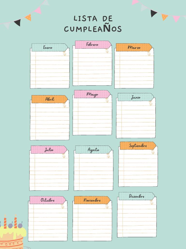 Lista de Cumpleaños Colores Pastel | PDF