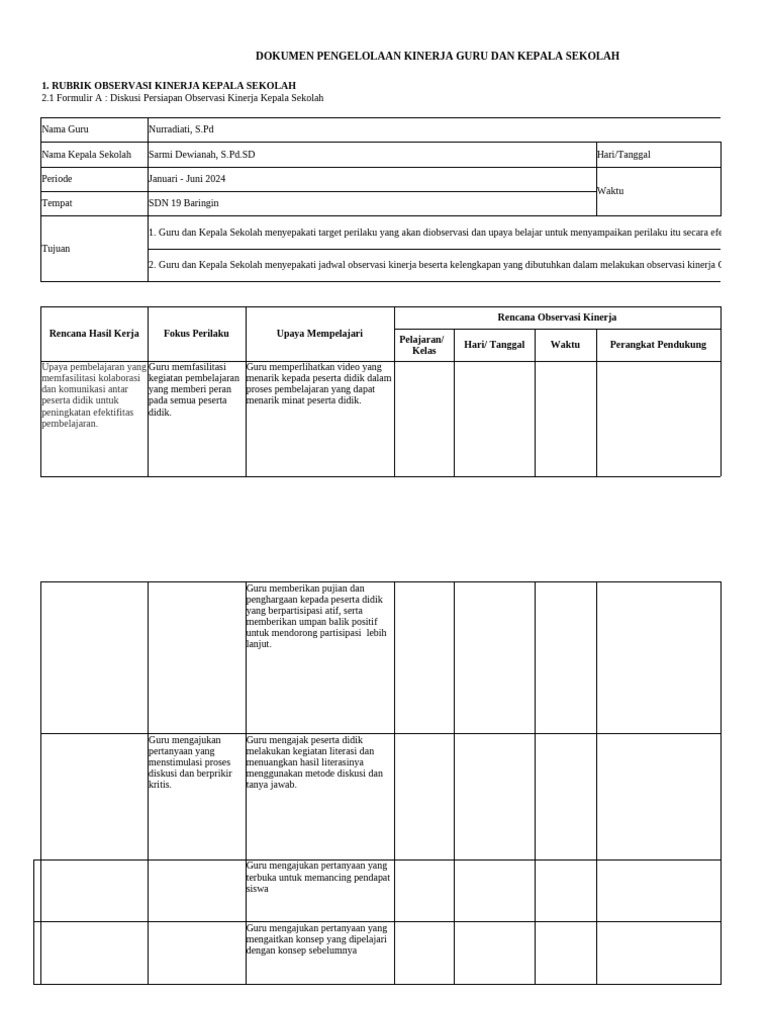 Form Observasi Nurradiati, S.PD | PDF