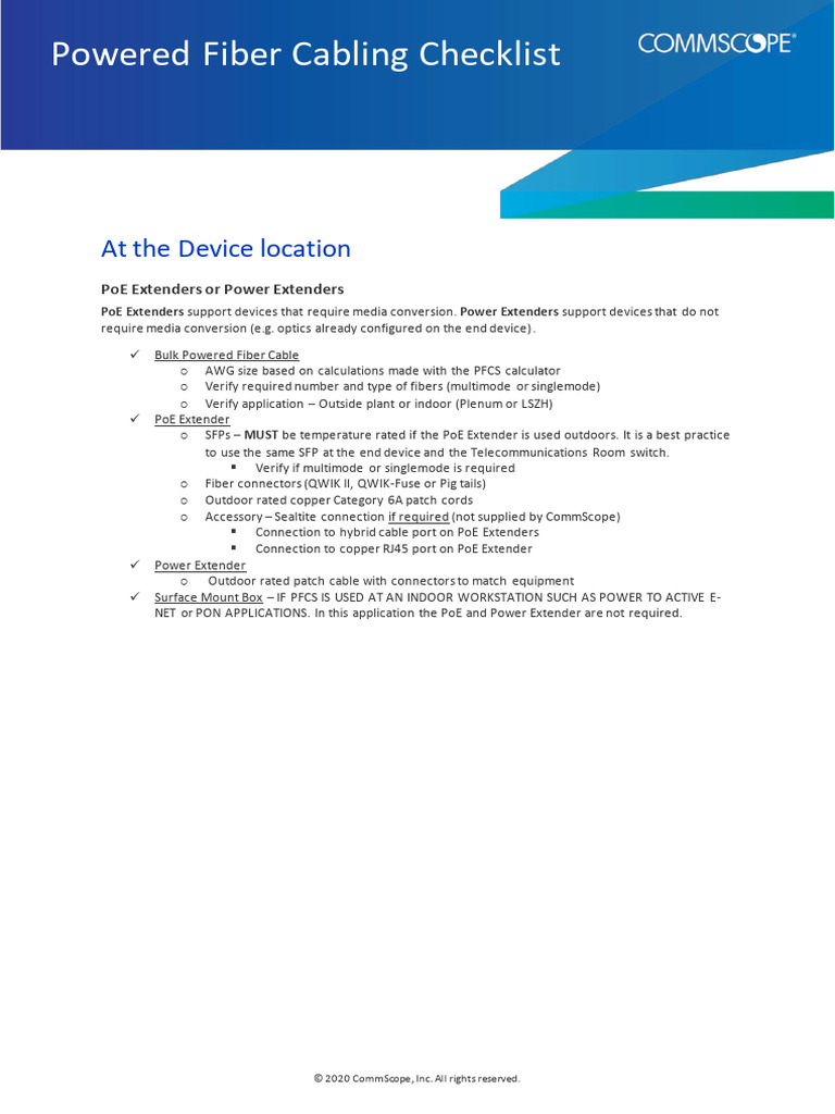 Powered Fiber Cabling BOM Checklist | PDF | Optical Fiber | Electricity