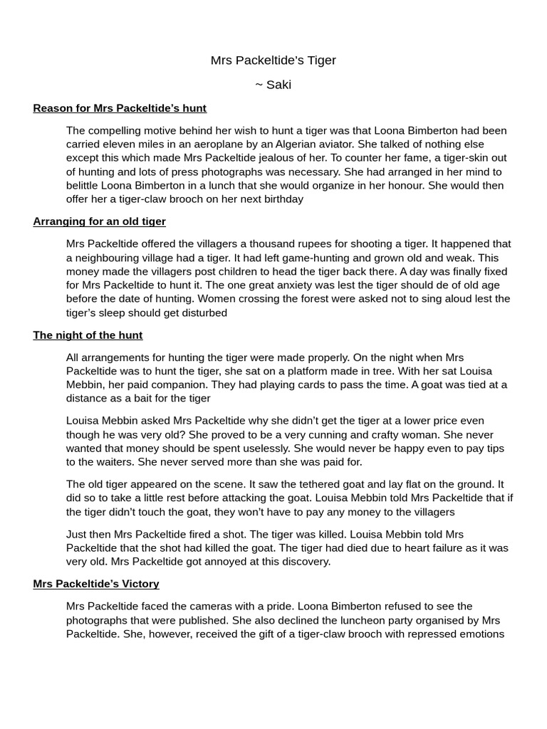 Mrs Packeltide's Tiger | PDF