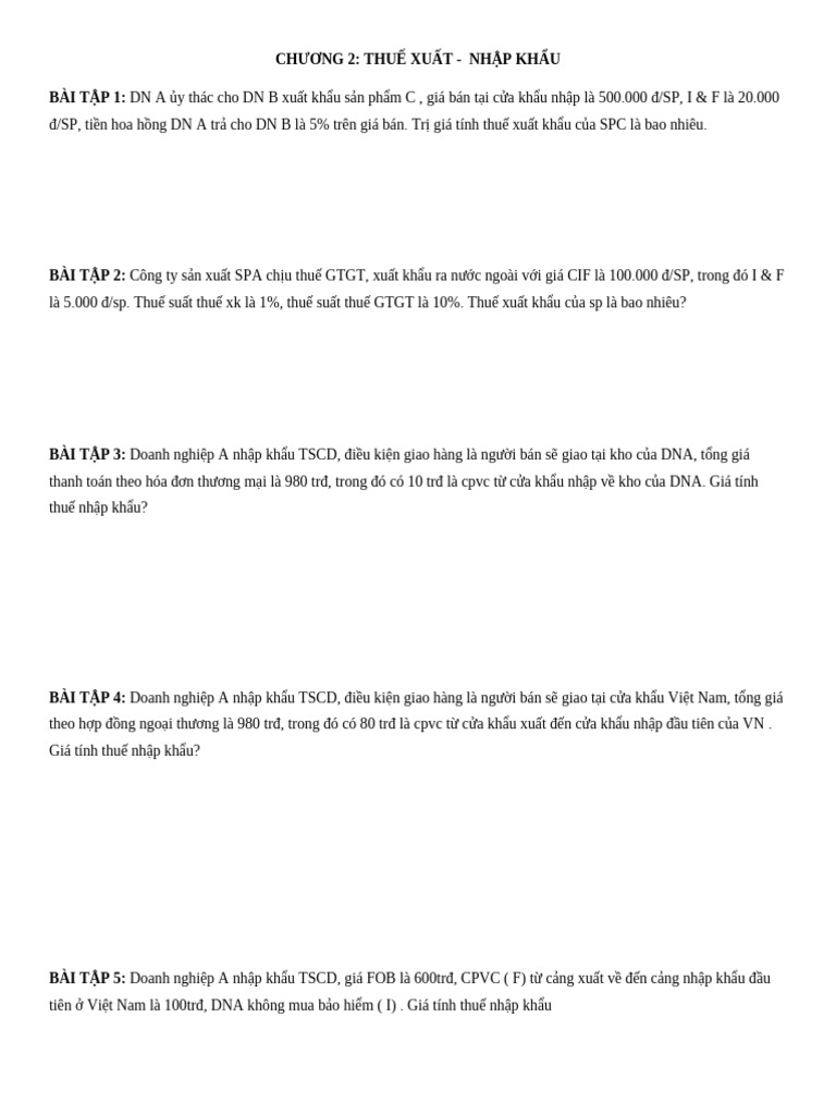 BÀI TẬP THUE | PDF