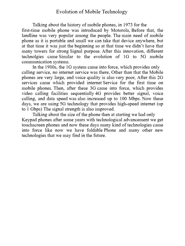 Evolution of Mobile Technology | PDF | Technology & Engineering
