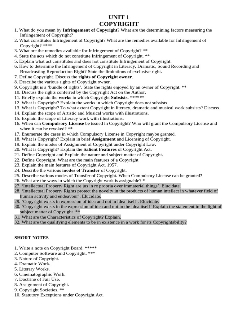 IPR - UNIT 1 | PDF | Copyright | Intellectual Property
