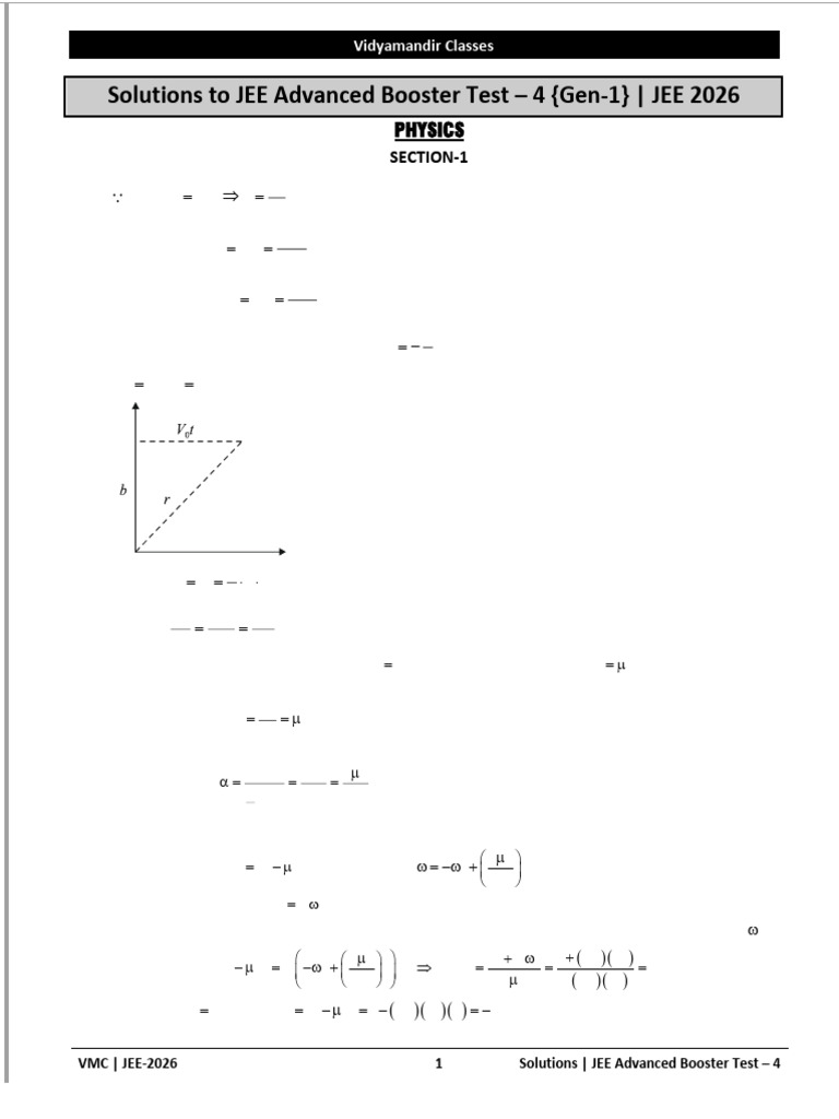 JEE 2026-ADVANCED Booster Test-4 - Solutions | PDF | Physics ...