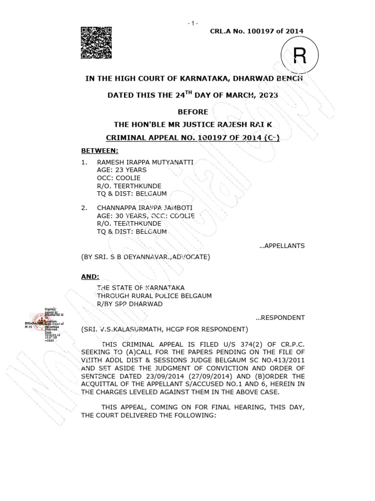 Ramesh Irappa Mutyanatti and Other Vs State of Karnataka | PDF ...