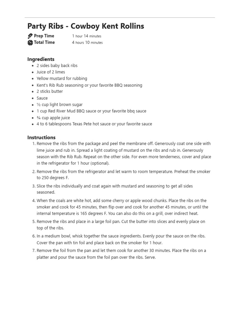 Cowboy Kent Rollins' Party Ribs Recipe | PDF