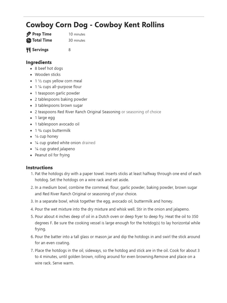 Cowboy Corn Dog - Cowboy Kent Rollins - Kent Rollins | PDF | Cooking ...