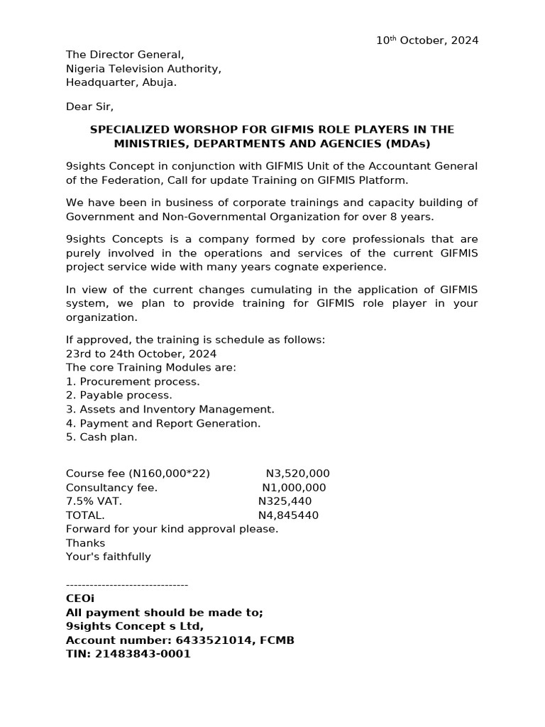 GIFMIS Training Quotation Proposal | PDF