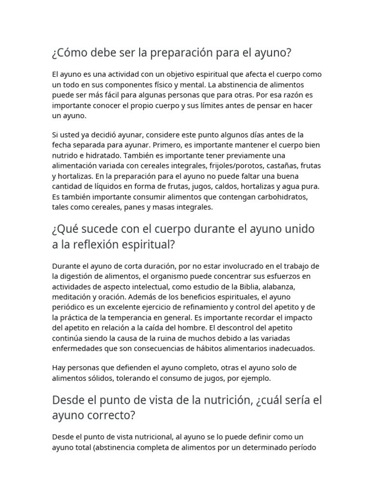 Cómo Debe Ser La Preparación para El Ayuno | PDF | Rápido | Diabetes