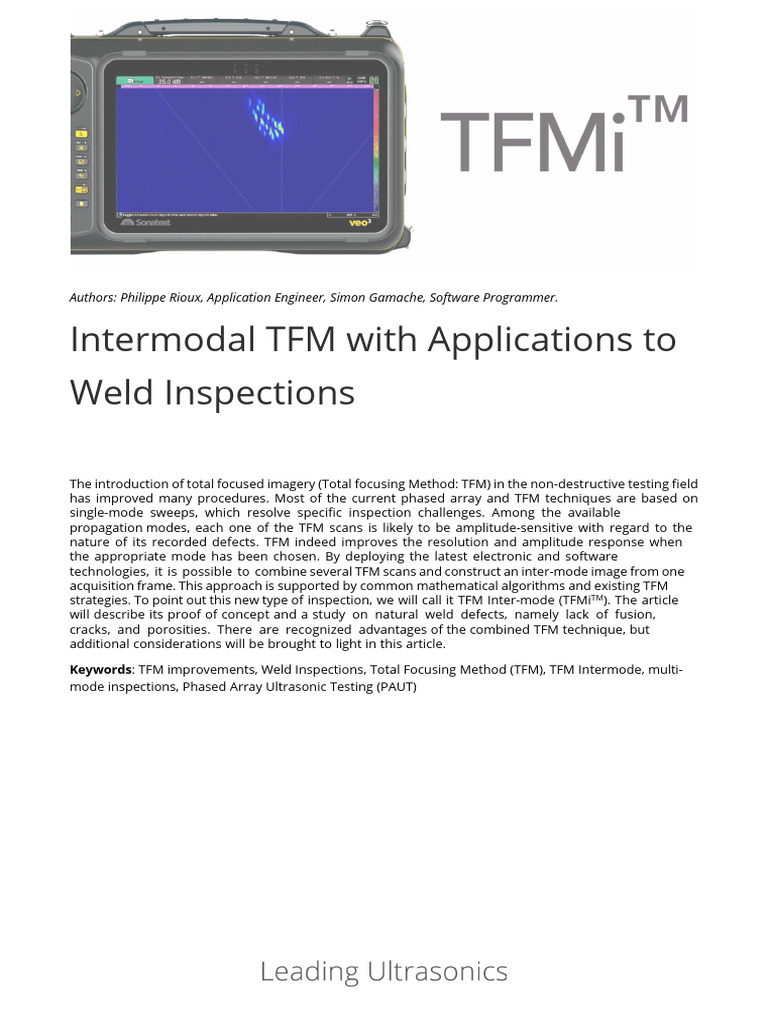 Intermodal TFM With Applications To Weld Inspections | PDF | Ultrasound ...