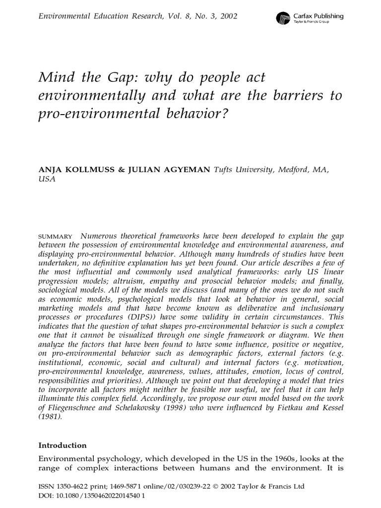 Analyzing Barriers to Pro-Environmental Behavior | PDF | Attitude ...