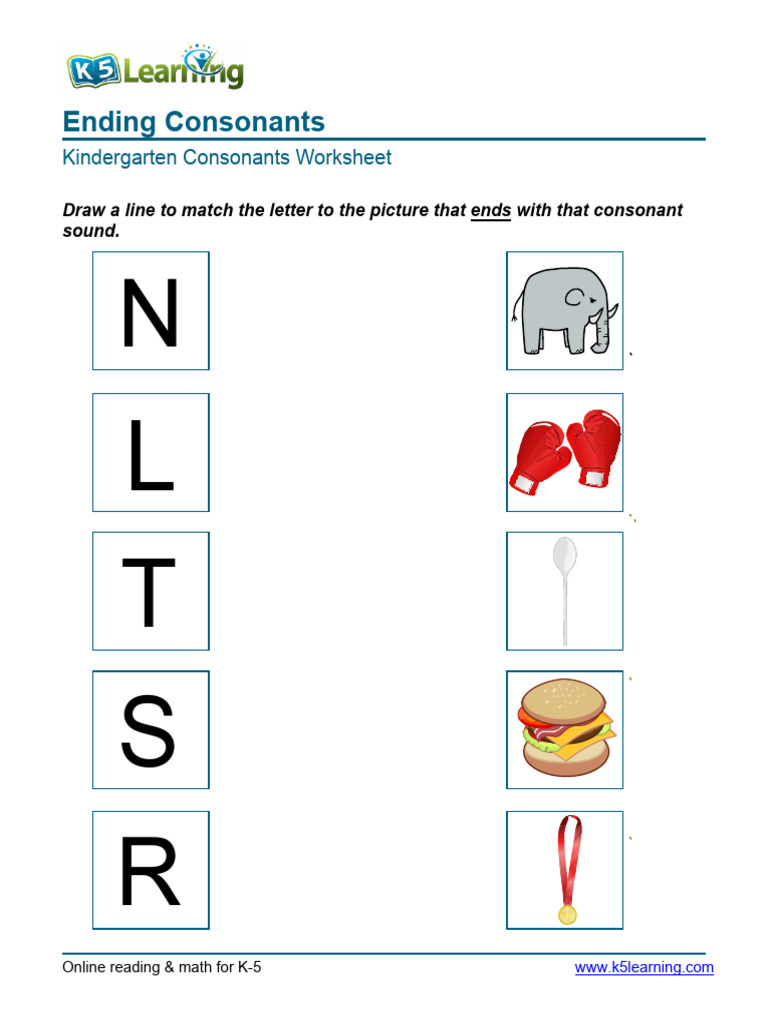 Kindergarten Draw Line Picture Letters Ending Consonants 5 | PDF