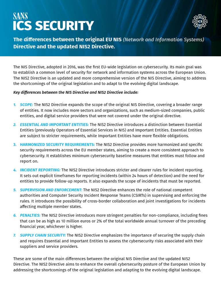ICS NIS NIS2 Directive Flyer | PDF | Business