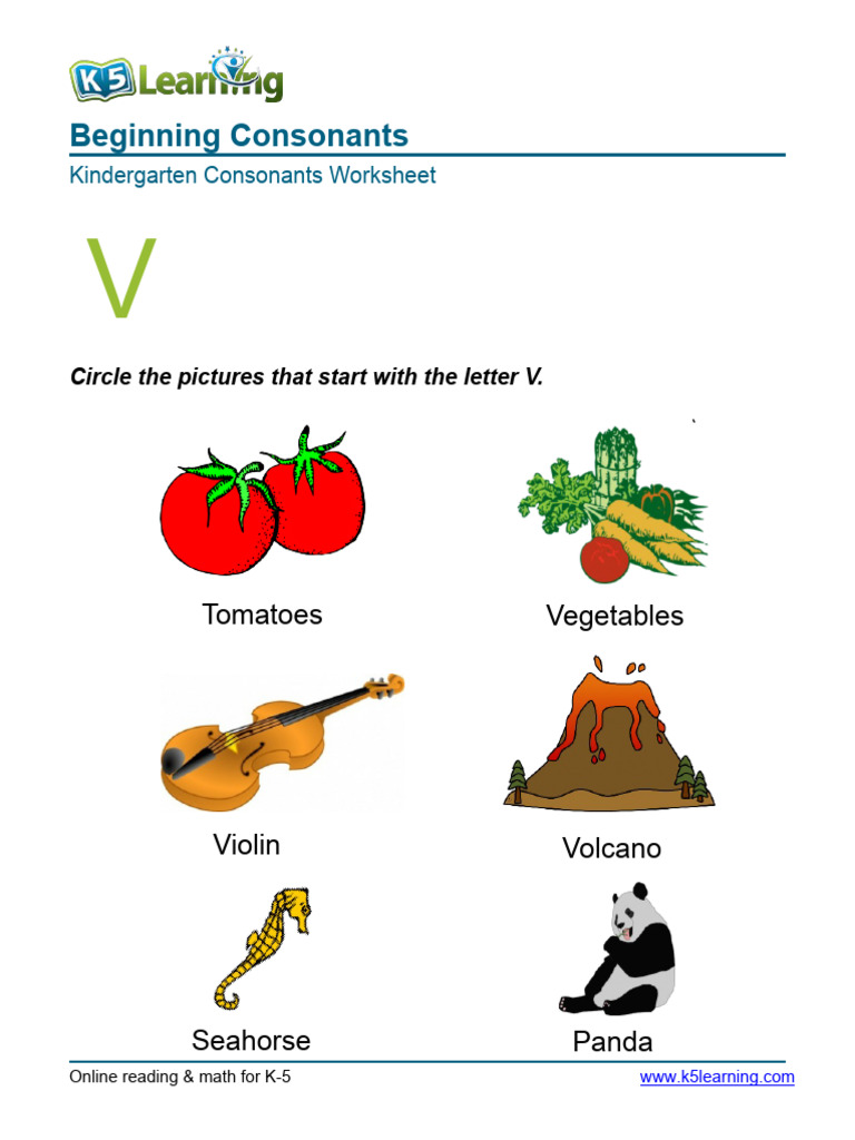 Kindergarten Letter V Worksheet | PDF