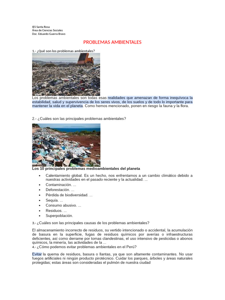 Problemas Ambientales 2024 | PDF | Residuos | Entorno natural