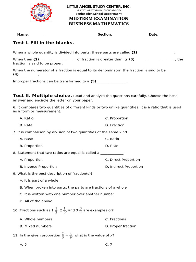 BM Midterm Exam | PDF | Ratio | Elementary Mathematics