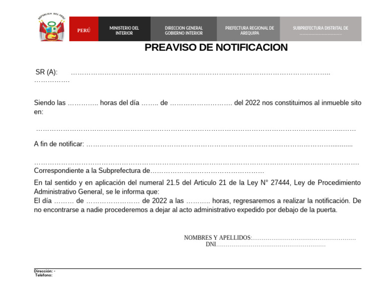 Preaviso de Notificacion | PDF