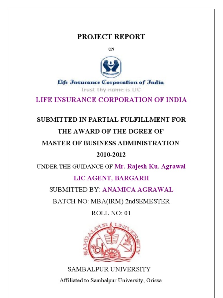 Project Report On LIC | PDF