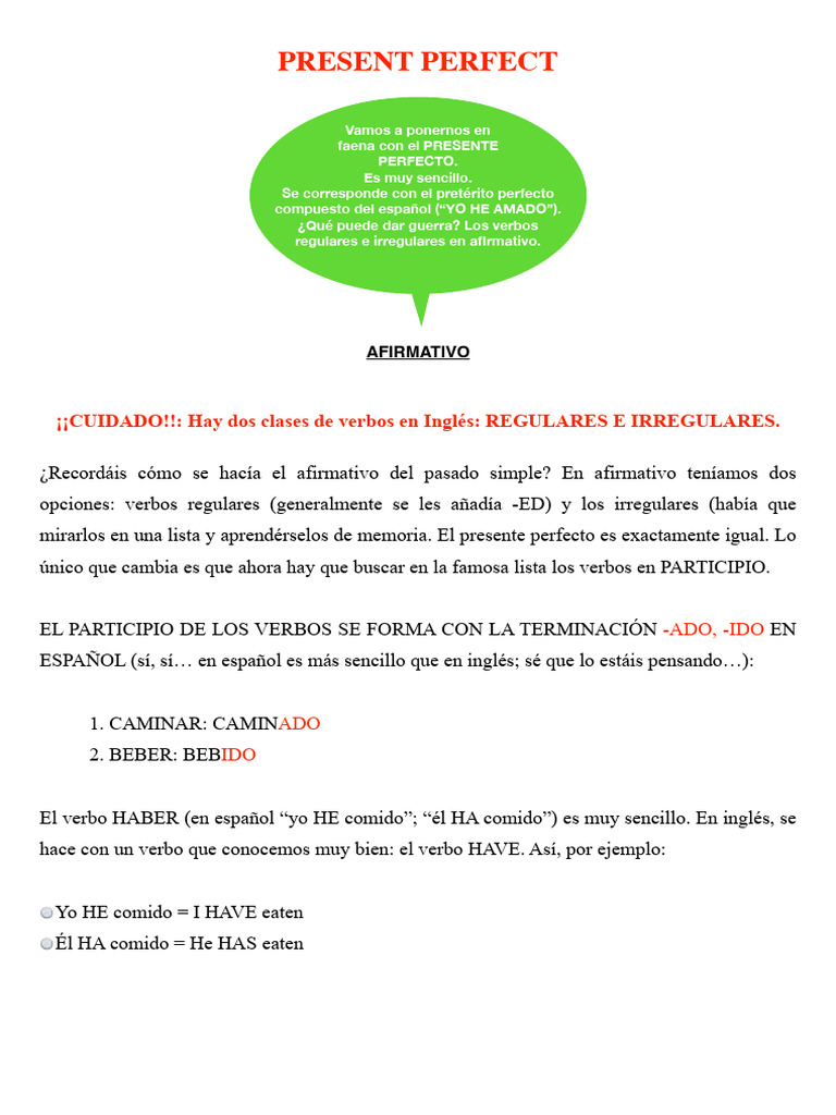 PRESENT PERFECT Completo 1 | PDF | Verbo | Tipología Lingüística