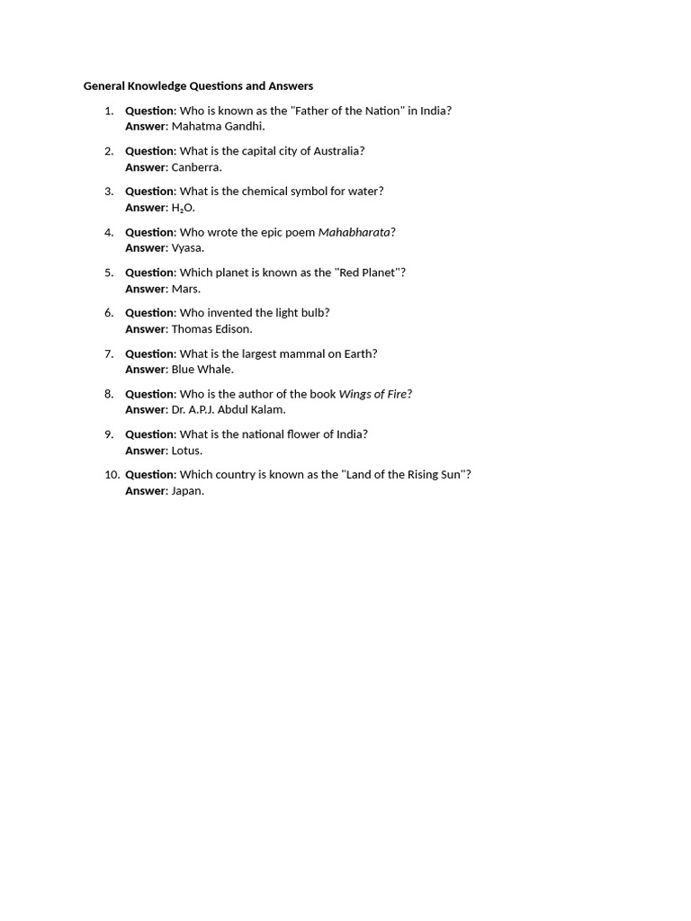 General Knowledge Q&A: Trivia Facts | PDF | Young Adult