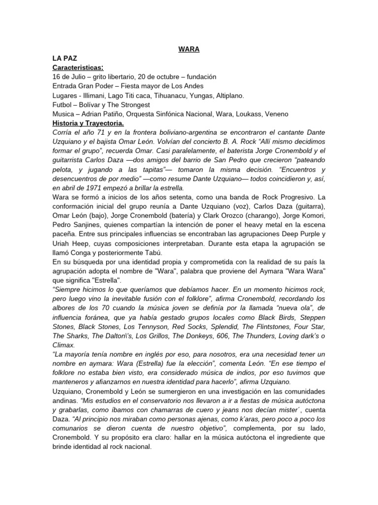 Historia del Grupo Wara en Bolivia | PDF | Las artes escénicas | Musica ...